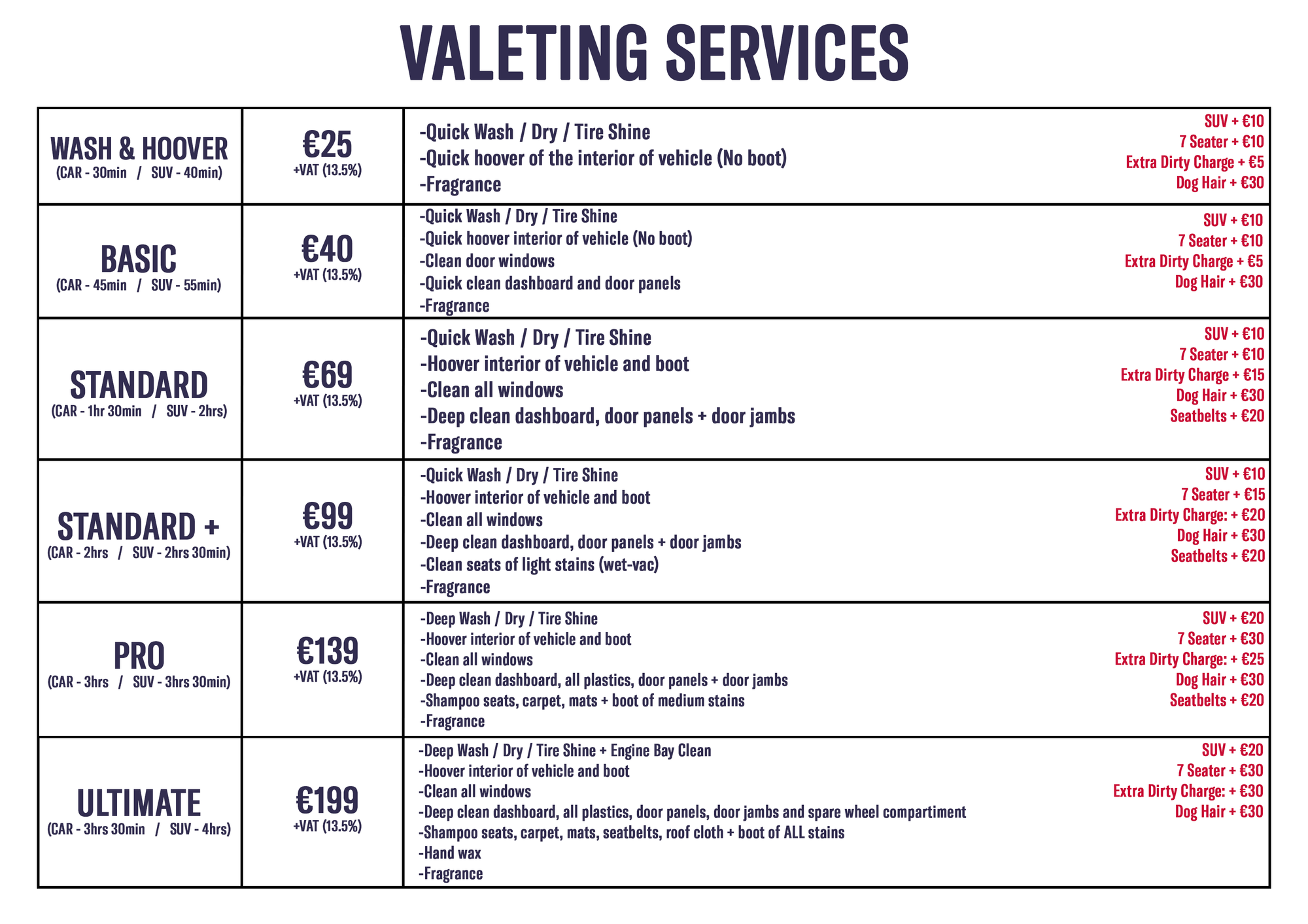 Price List – Car Detail Longmile